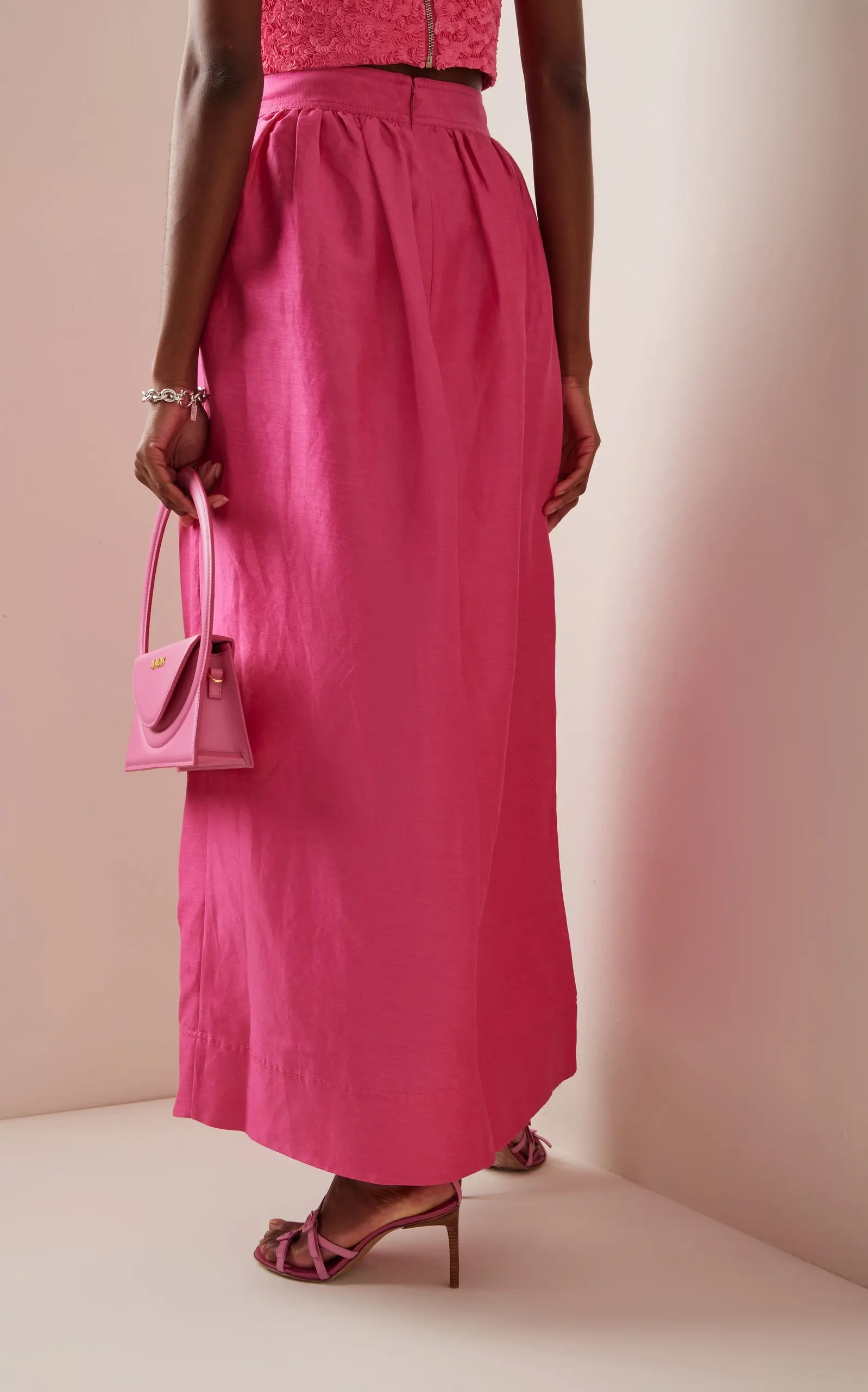 Hot Pink Pleated Maxi Skirt