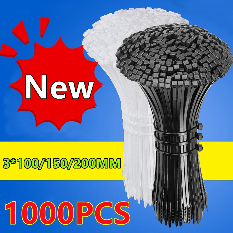New-1000-500-100PCS-Nylon-Cable-Ties-Adjustable-Self-locking-Cord-Ties-Straps-Fastening-Loop ...