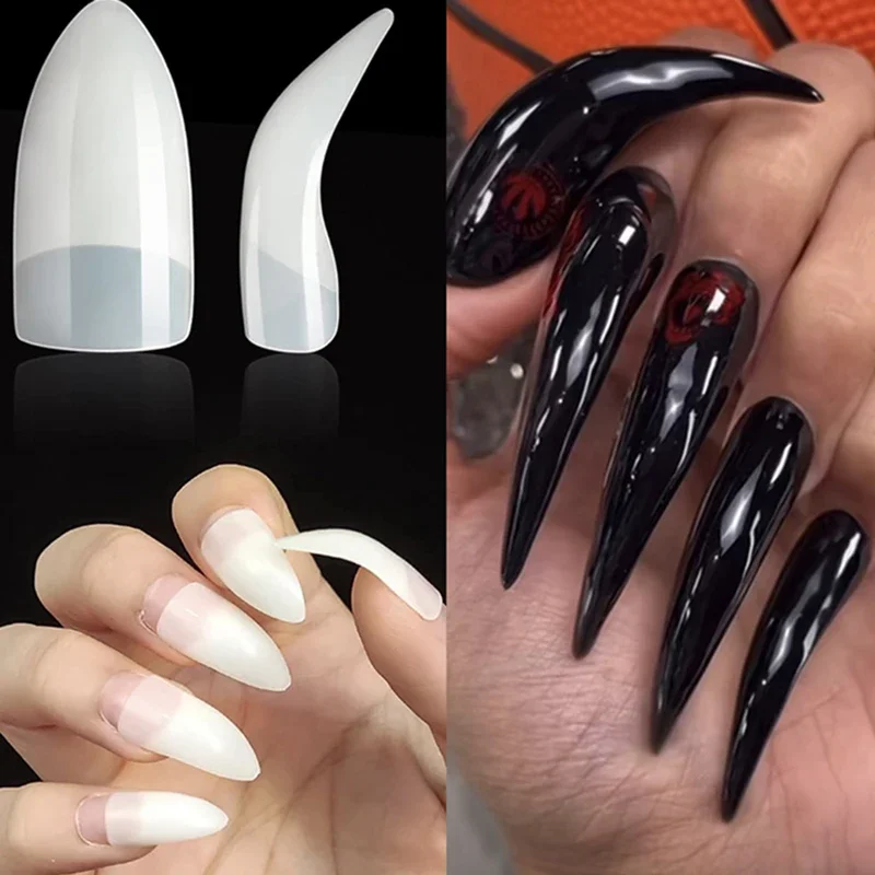 100pcs-Short-Eagle-Claw-Nail-Tips-Deep-Curved-Stiletto-Artificial-Press ...