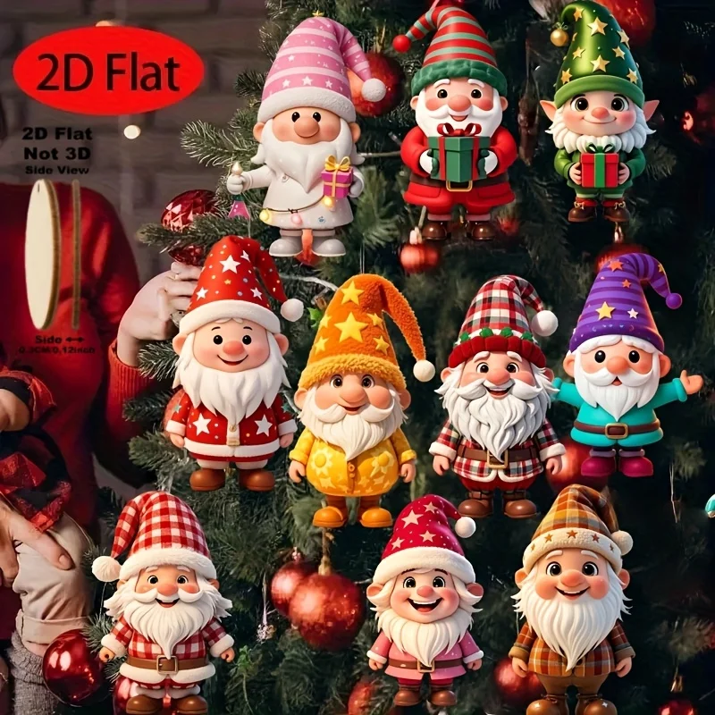 10pcs Colorful Christmas Dwarf Decoration 2D Wooden Pendant Christmas ...