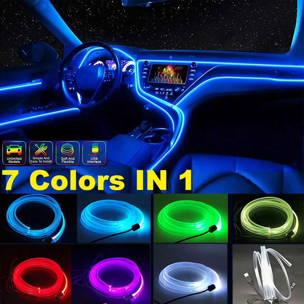 Car Led Interior El Neon Strip Ambient Lights Christmas Usb Rgb ...