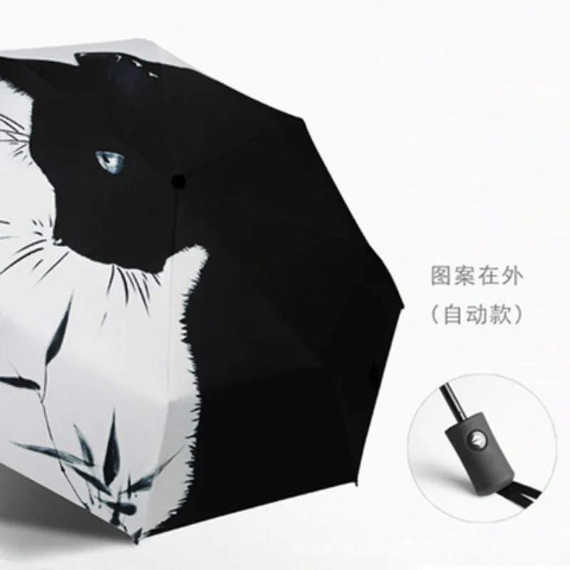Automatic-Vinyl-Rain-and-Sun-Protection-Black-Cat-Umbrella-Sun-Folding ...