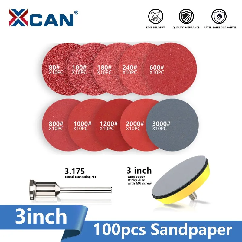 XCAN-100pcs-3inch-76mm-Sandpaper-Round-Shape-Sanding-Disc-80-3000-Grit ...
