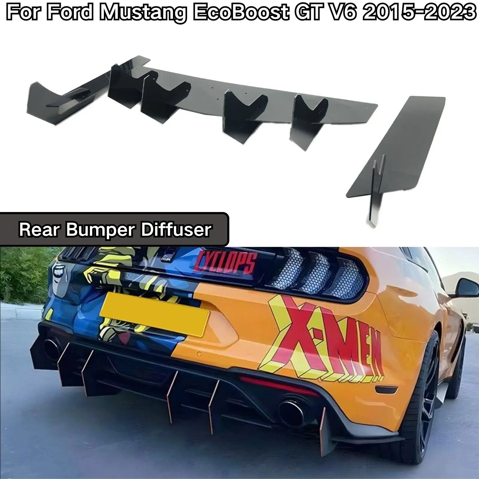 For Ford Mustang EcoBoost GT V6 2015 2016-2023 Rear Bumper Diffuser ...