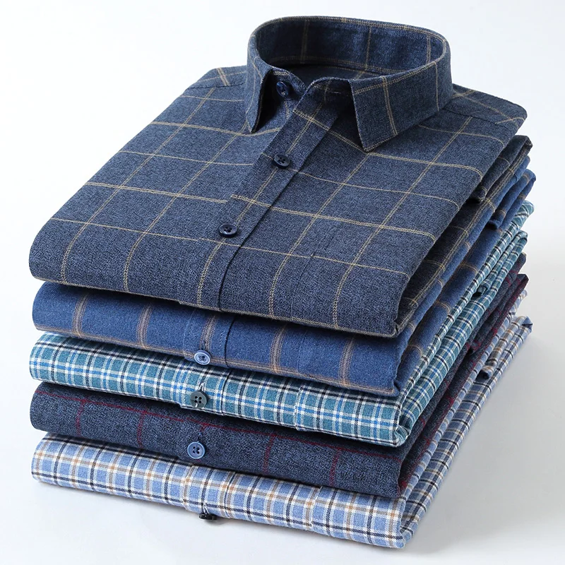 High-Quality-100-Pure-Cotton-Men-s-Flannel-Plaid-Shirt-Long-Sleeve ...