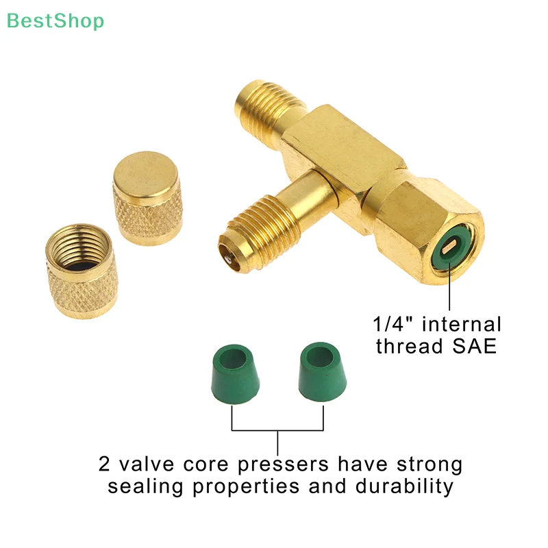 ♥♥♥1/4" SAE Valve Core Three-way Conversion Joint,Refrigerant Charging ...