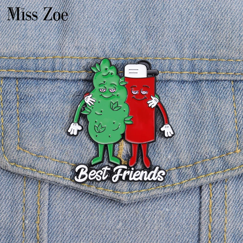 Best-Friends-Enamel-Pins-Custom-Tobacco-Leaf-Lighter-Brooches-Lapel ...