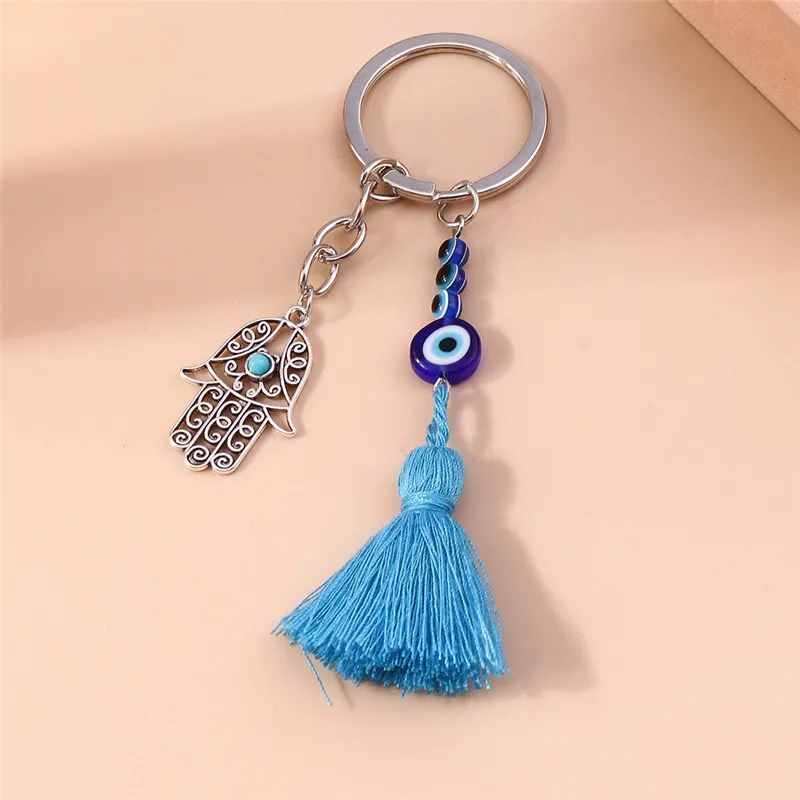 Turkish evil eye keychains sorte azul olho fatima mão charme chaveiro ...