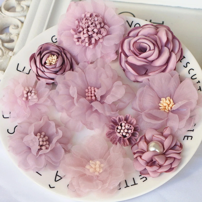 10pcs/set Mix Fabric Flowers Simulation Flower Head Decoration Flowers ...