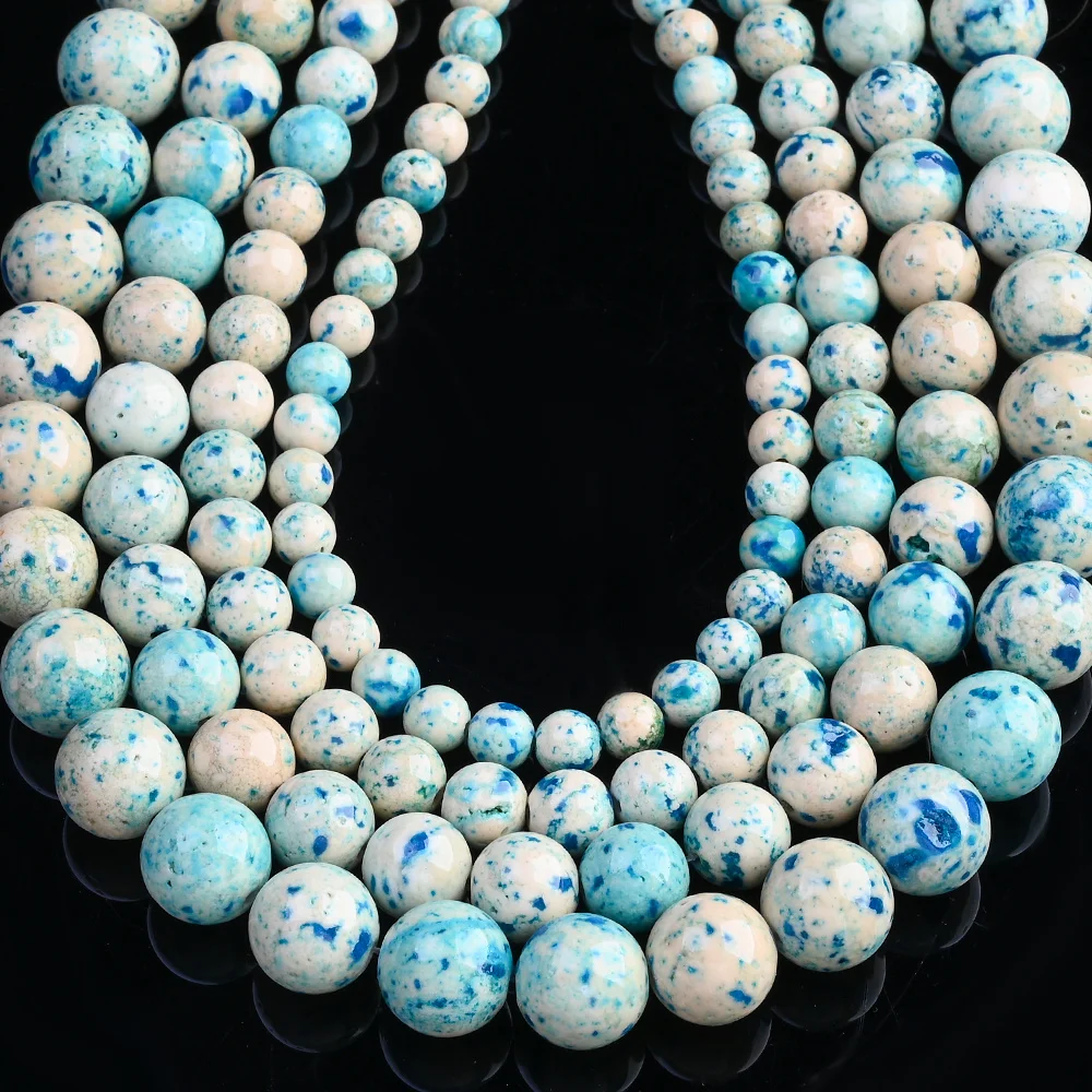 1 Strands Natural Stone Travertine Blue Beads，for Jewelry Making ...