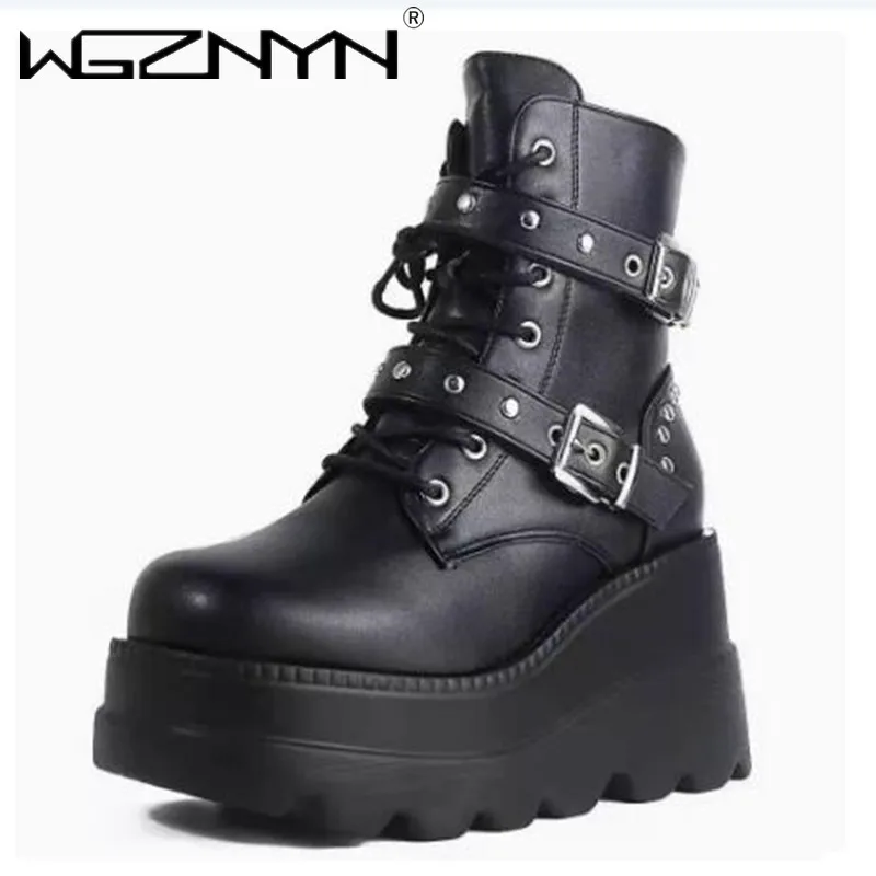 Botas de media caña con plataforma estilo gótico para mujer, zapatos ...