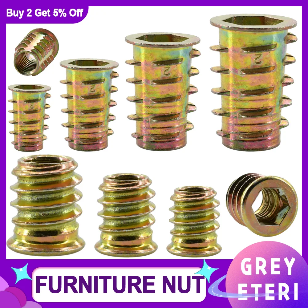 Liga-de-zinco-Hex-Drive-Insert-Nuts-T-Type-Carpintaria-Insertnut-de ...