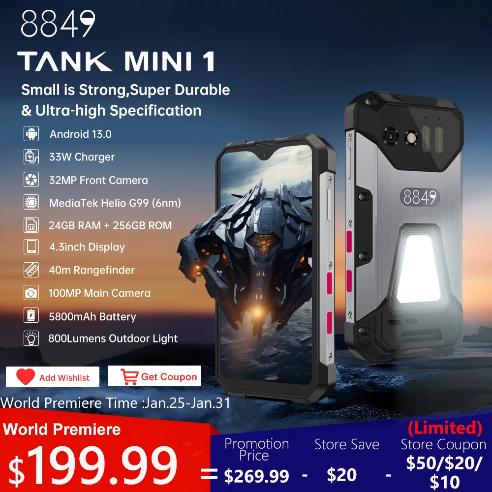 8849 Tank Mini Rugged Machine 4.3″ Display Android 13, Helio G99 Octa ...