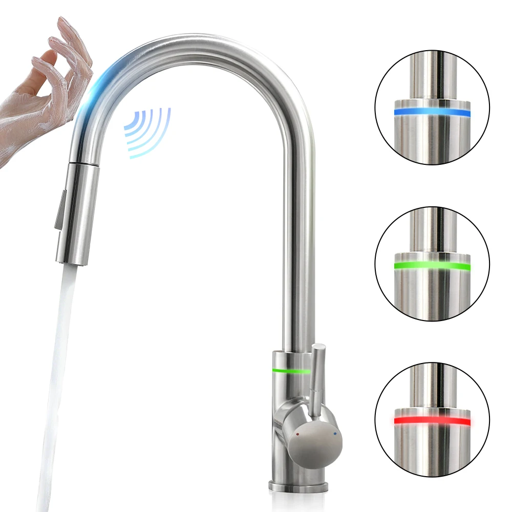 Smart-Touch-Stainless-Steel-Kitchen-LED-Faucets-Crane-For-Sensor ...