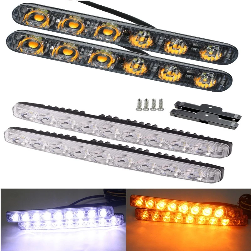 Drl Led Daytime Running Light Double Color Light White/amber Flowing 6/ ...