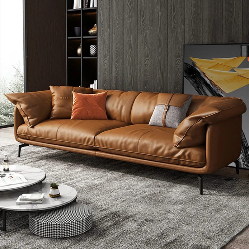 Italian Style Light Luxury down Napa Leather Sofa Modern Minimalist Living Room Combination ...