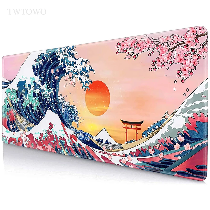 Japanese Style Great Wave Cherry Blossom Sakura Mouse Pad Gaming Xl ...