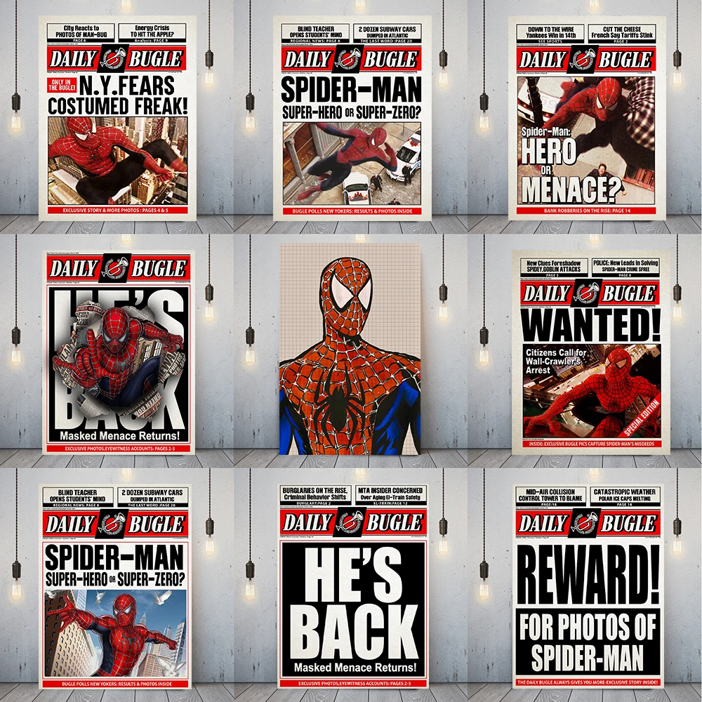 Disney Superhero Funny Spiderman Newspaper Poster Print Avengers HE'S BACK Canvas Painting Comic ...