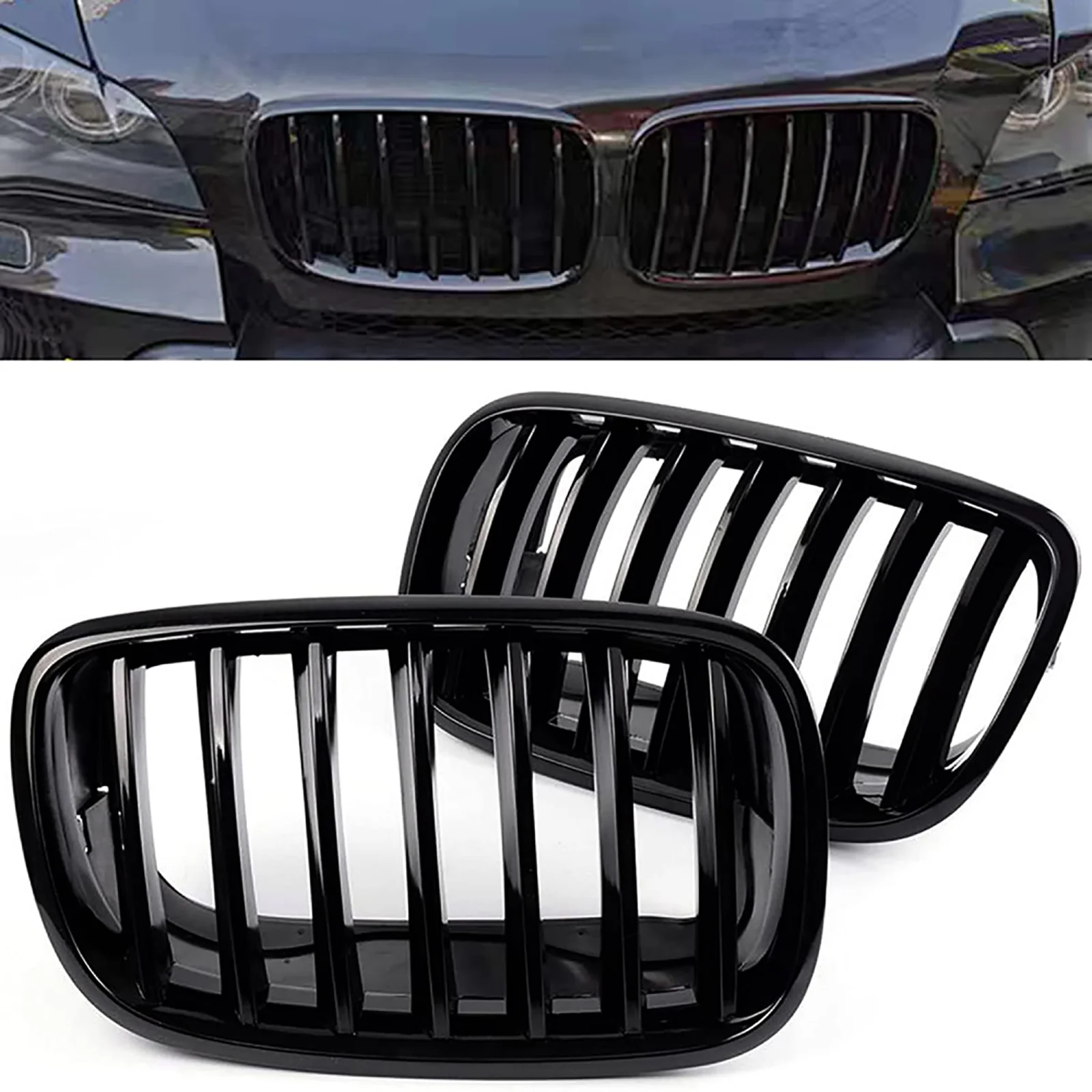 Car-Front-Bumper-Grille-Gloss-Black-Left-Right-Kidney-Racing-Grill-for ...
