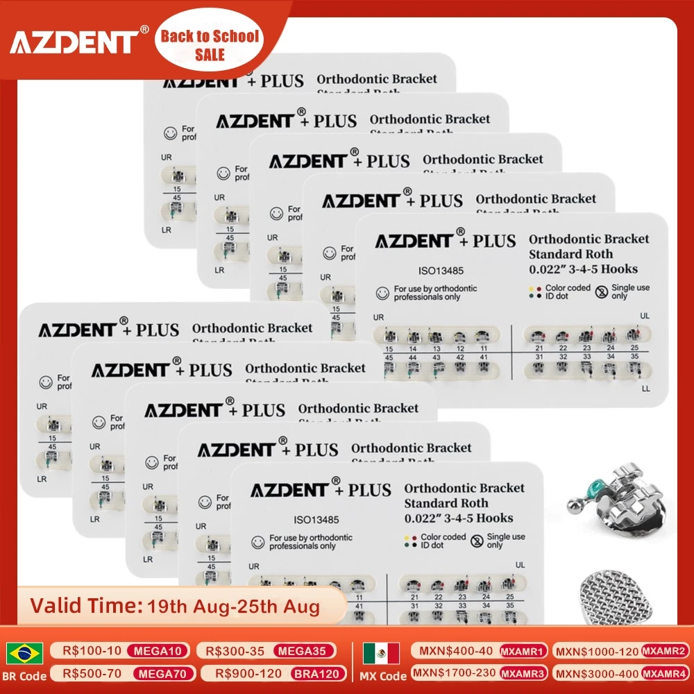 10Packs-AZDENT-Dental-Brackets-Orthodontic-Braces-Plus-Metal-Mini-Standard-Mesh-Base-Roth-MBT-0 ...