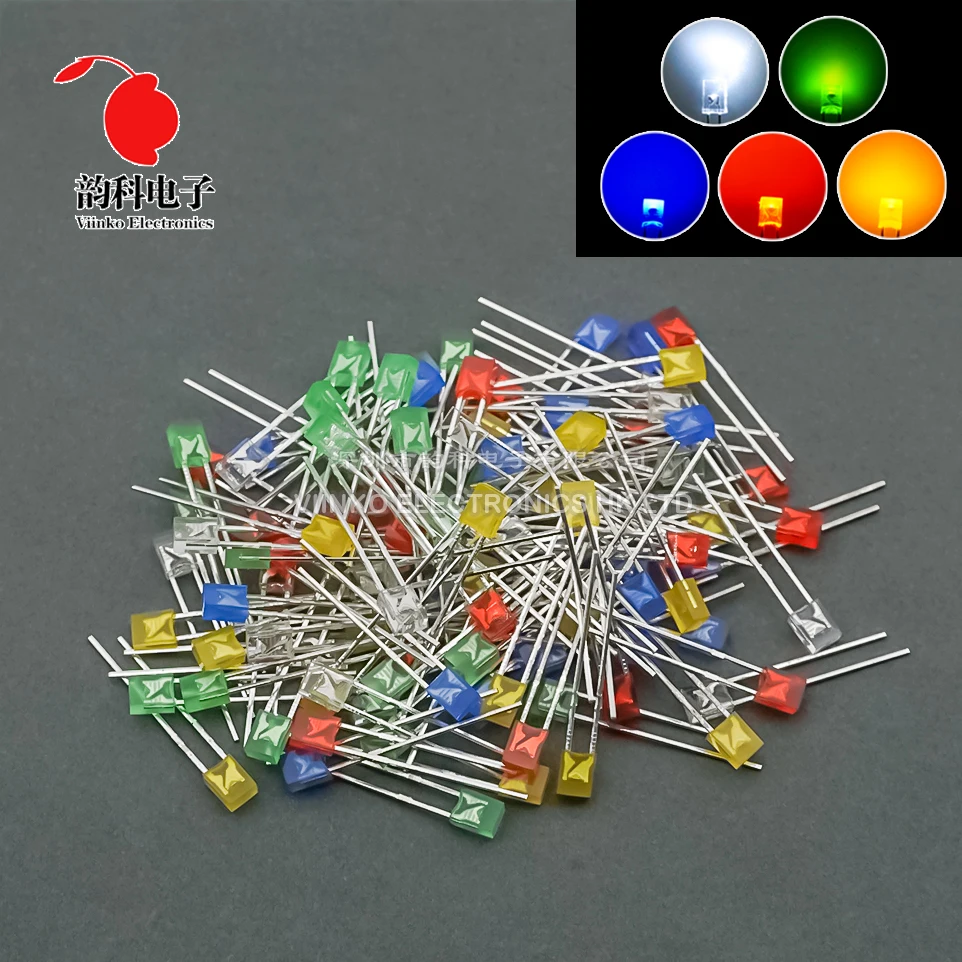 100pcs-2X3X4-Square-LED-234-Red-Light-emitting-Diode-White-Yellow-Red ...