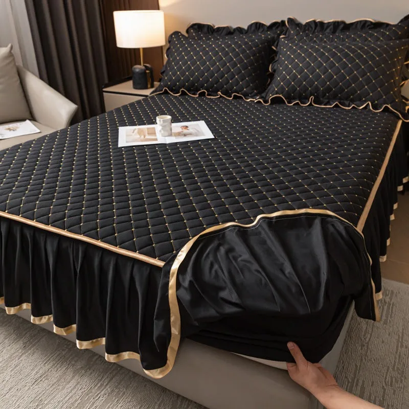 Velvet-Padded-Bed-Sheet-with-Skirt-Edge-Fully-Wrapped-Thickened-Crystal ...