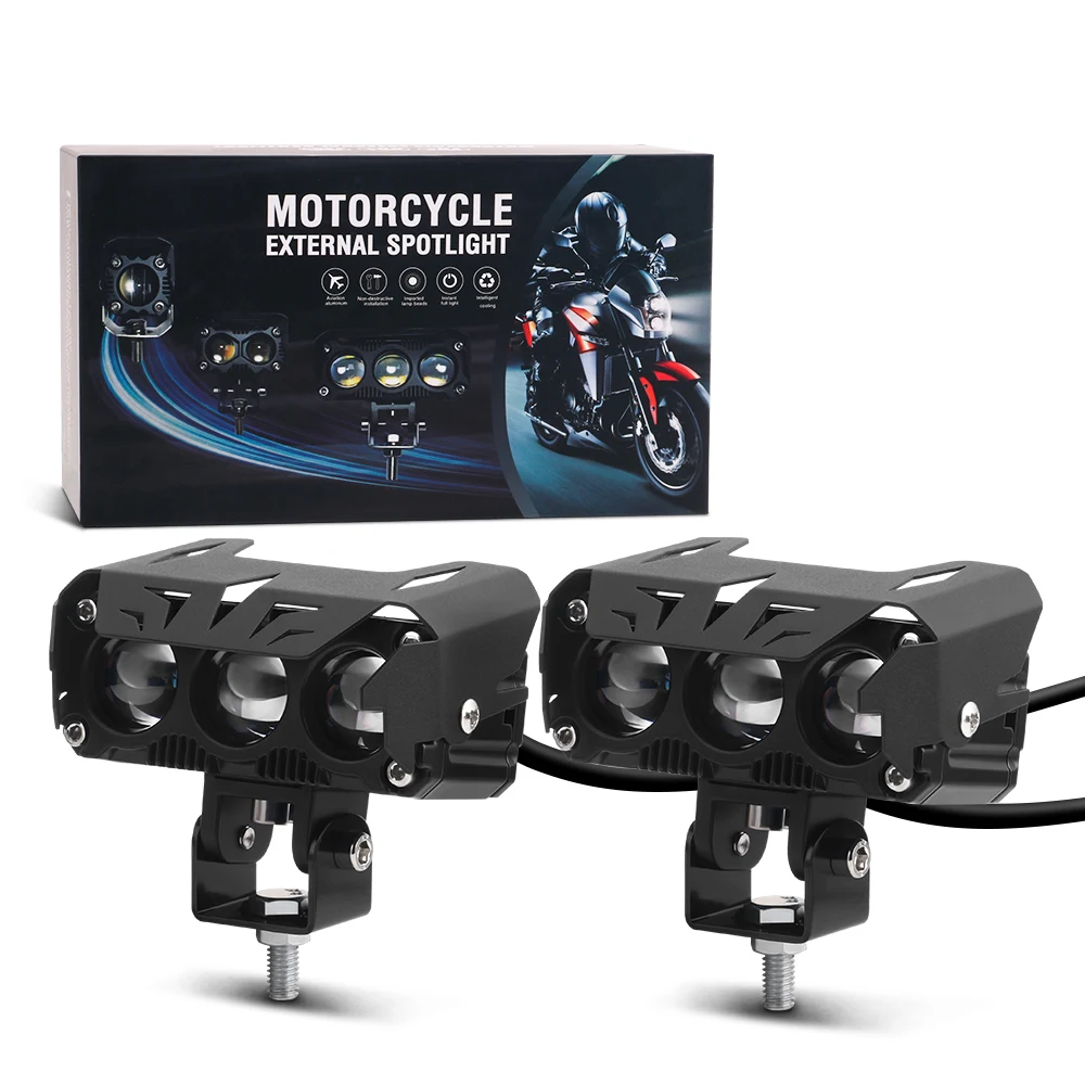 2PCS-Motorcycle-LED-Headlight-Projector-Lens-Spotlight-Auxiliary-Lamp ...