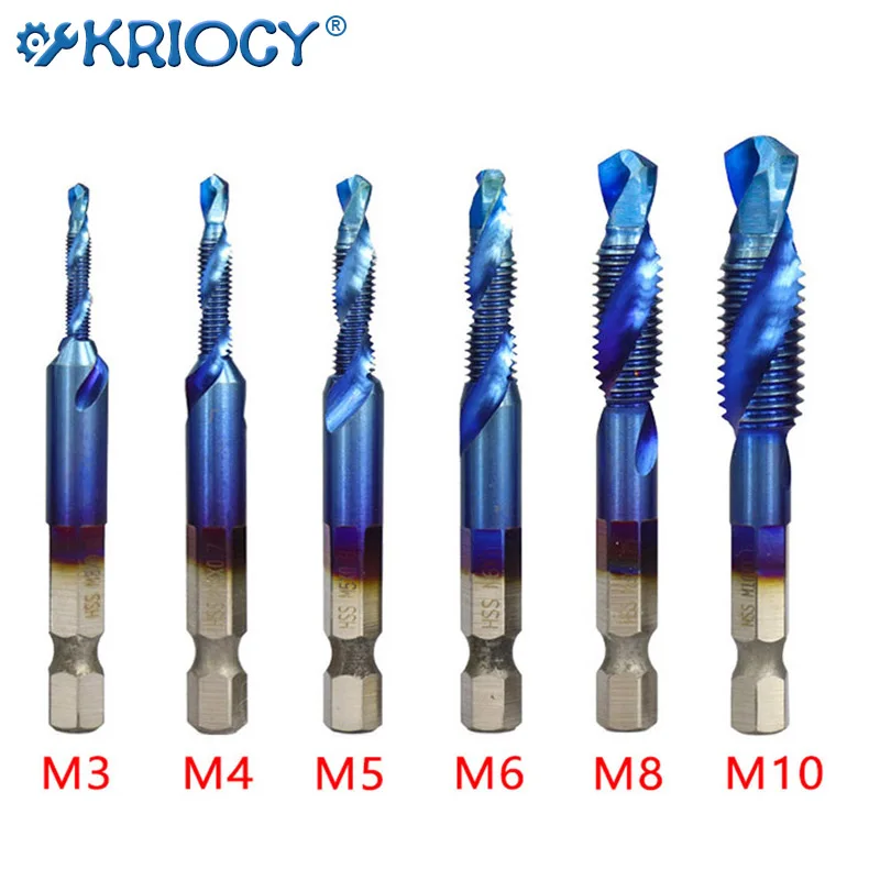 1-6Pcs-Tap-Drill-Bit-Set-Hex-Shank-Titanium-Plated-HSS-Screw-Thread-Bit ...