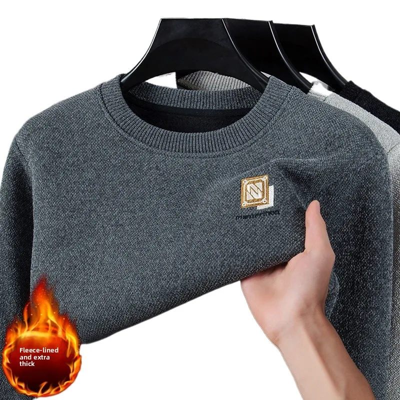 Men's Knitted Sweater Heavyweight Plus Fleece Thickened Chenille Warm ...