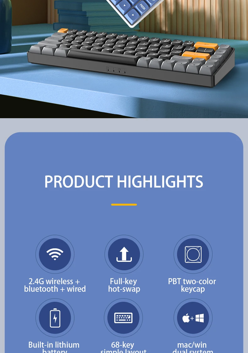 Aigo A68 Mechanical Keyboard – Compact & Hot-Swap