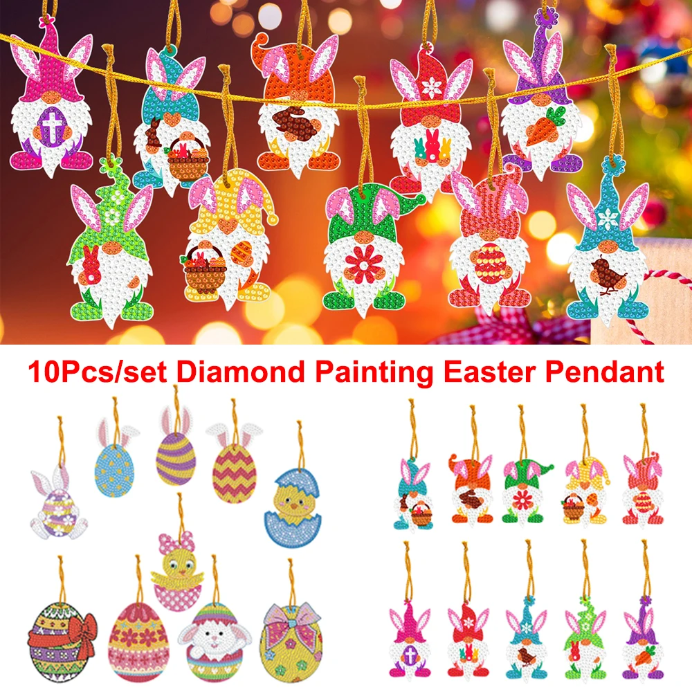 10Pcs DIY Diamond Painting Easter Pendants Full Drill Cartoon Diamond ...