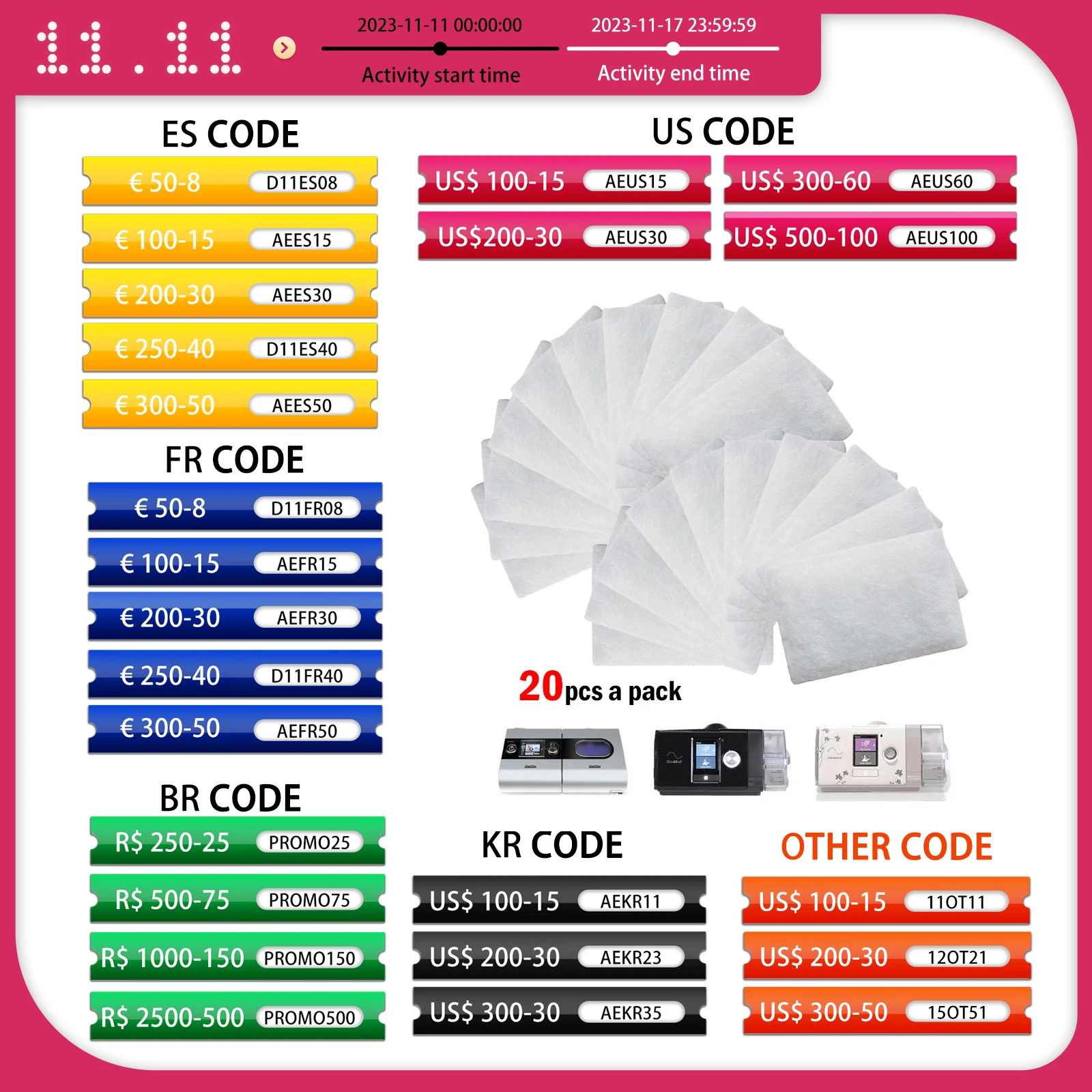 20pcs-Disposable-Universal-Replacement-Filters-Cotton-Filter-Sleep ...