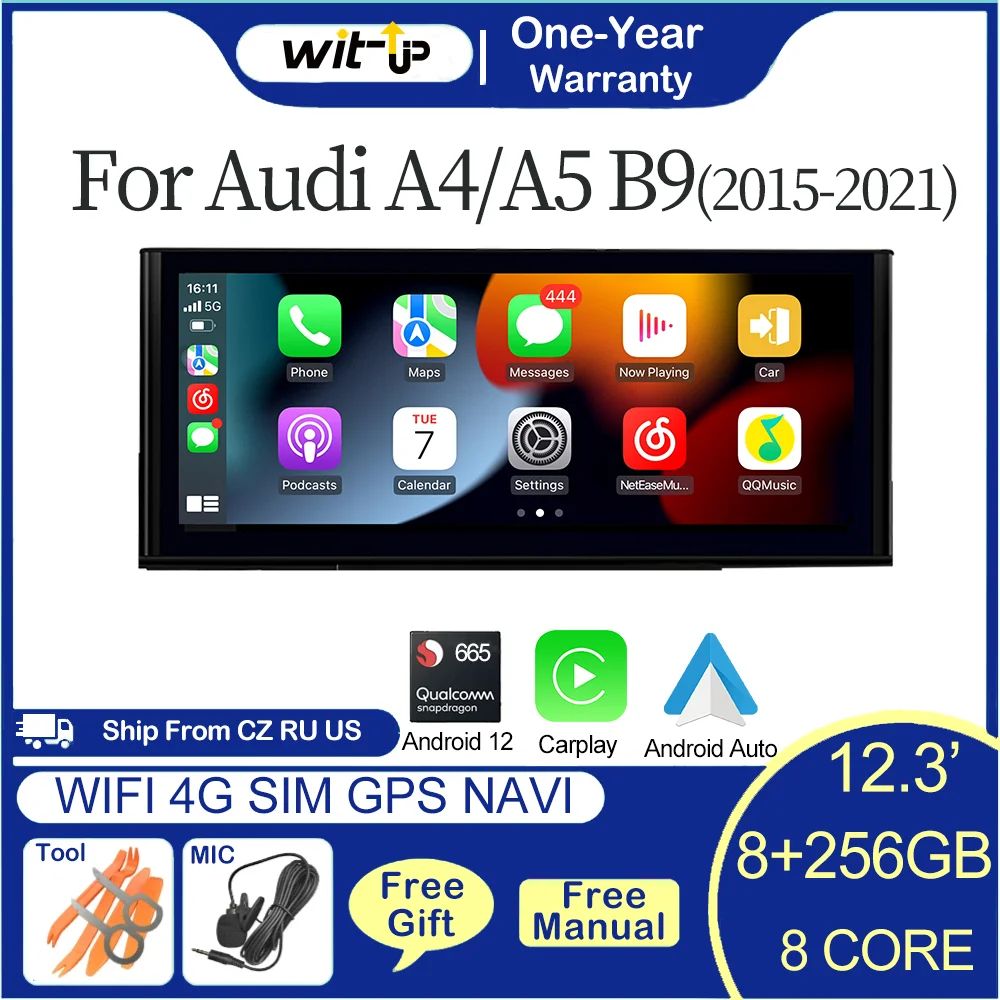Wit up Für 8 + 256GB Audi A4/A5 B9 2015 2021 12.3 "Android 12 auto ...