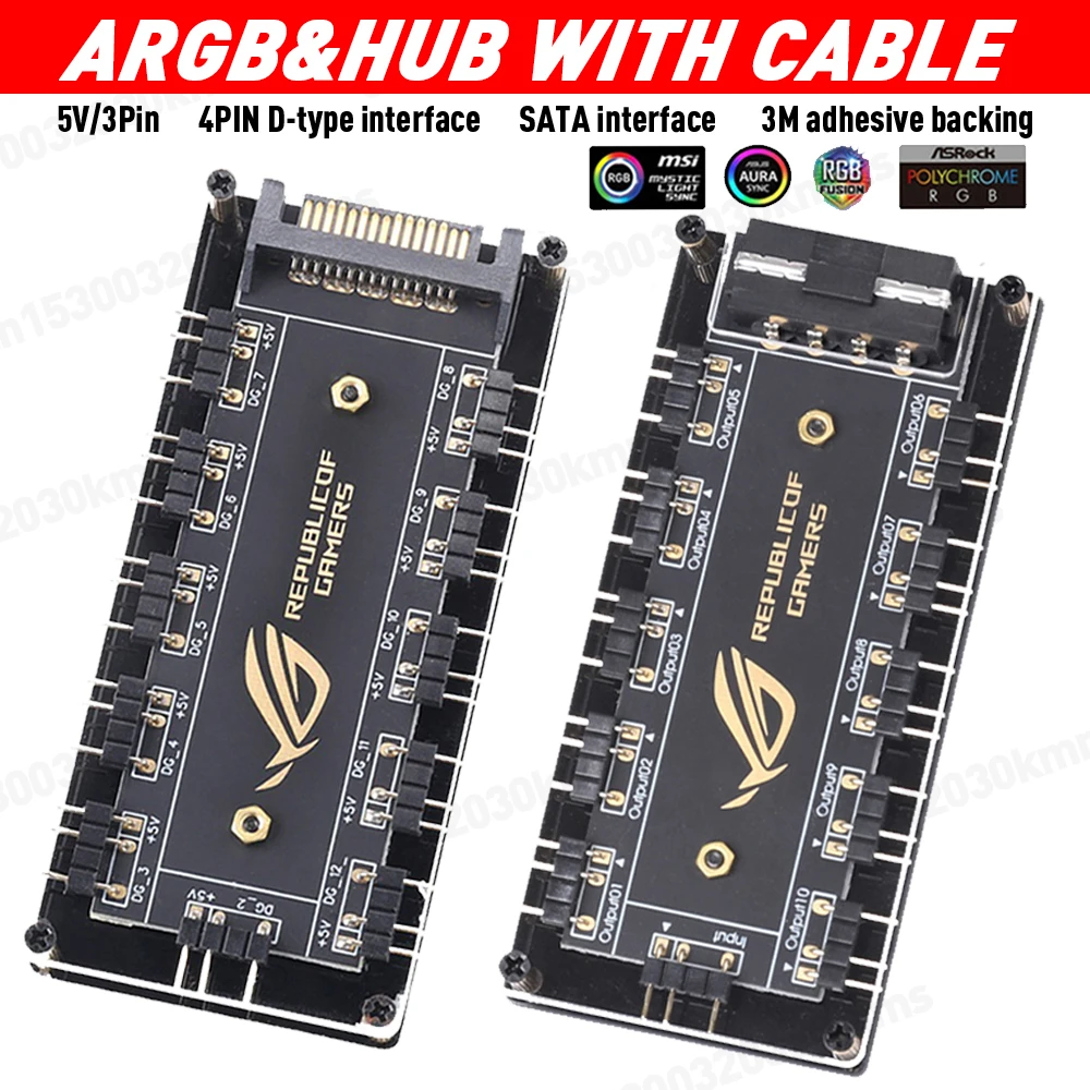 Rgb Splitter 10-Port ARGB Hub Splitter For ASUS Aura Sync - 5V 3-Pin ...