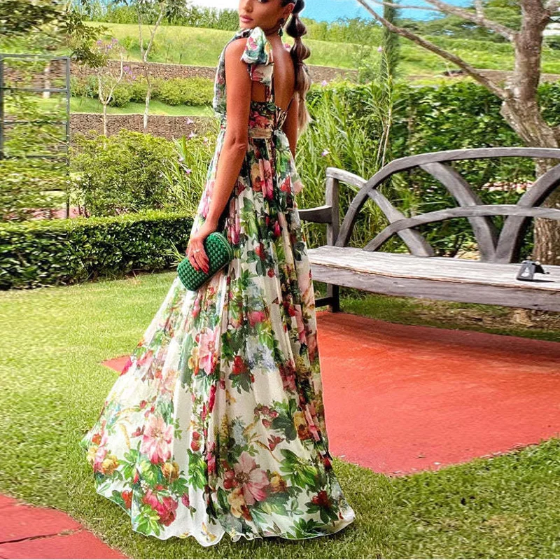 Sexy Summer Party Dress Women Fashion Bow Straps High Waist Pleated 9212