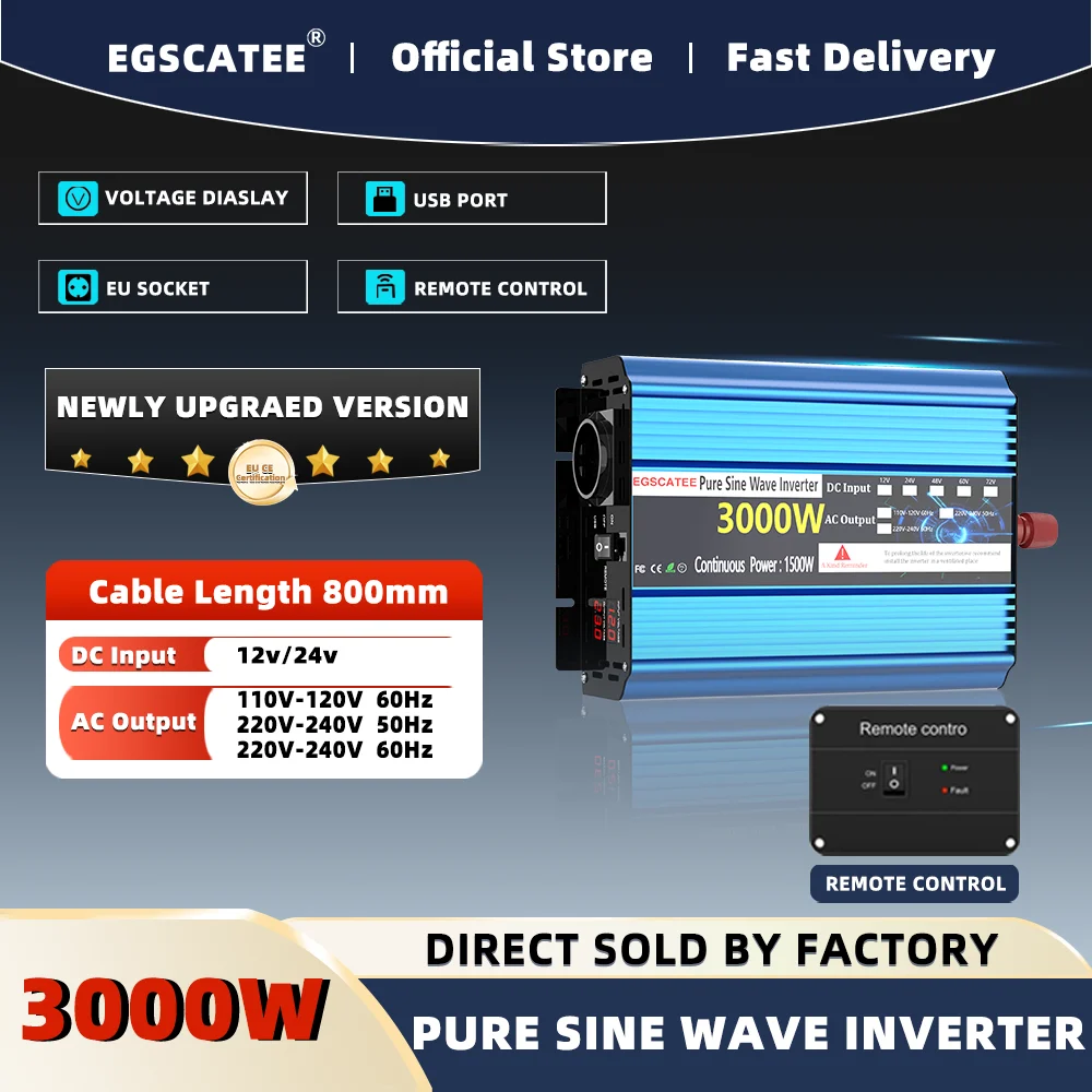 Pure-Sine-Wave-Inverter-DC-12V-to-AC-230V-50HZ-EU-USB-socket-3000W-LED ...