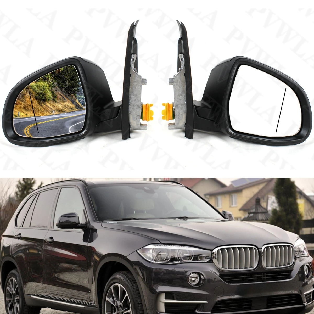 5-Pins-Black-Painted-Heated-Adjust-Assembly-Leather-Rear-View-Mirror ...
