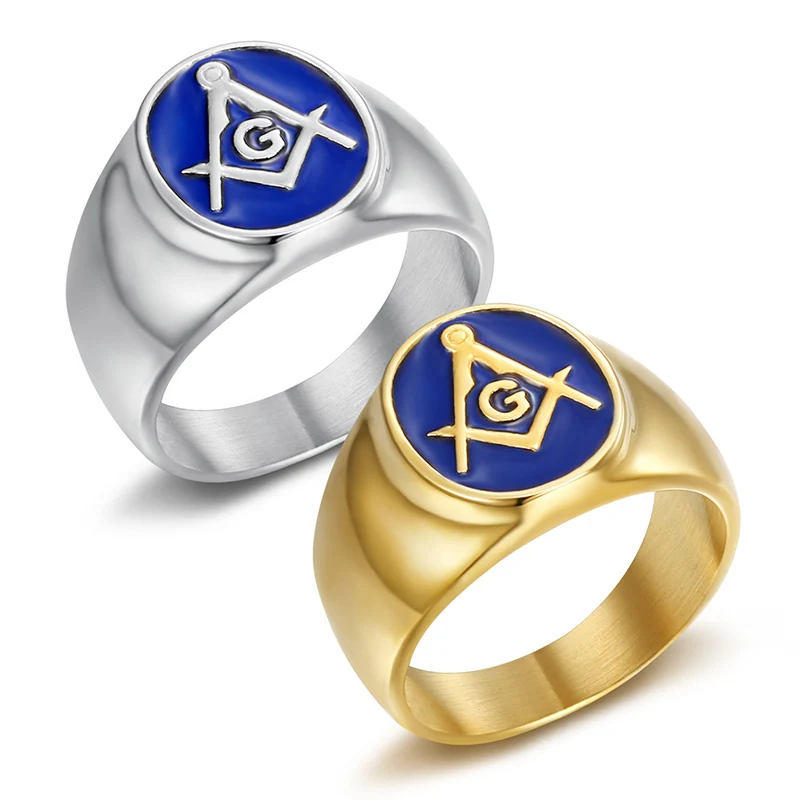 Hip-Hop-Bling-Gold-Color-Solid-Stainless-Steel-Freemason-Masonic-Round ...