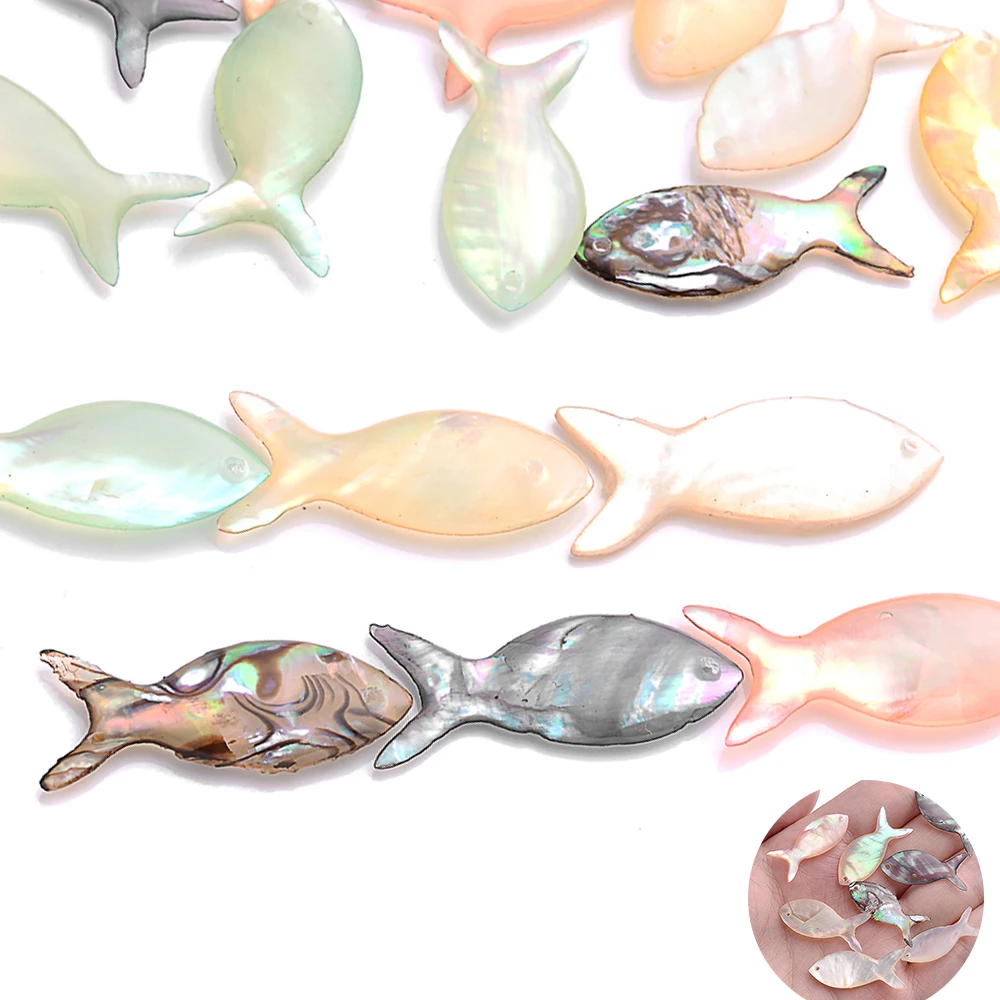 Wholesale-2pcs-Natural-Shell-Fish-Pendant-Charms-Bead-24x10mm-Mother-of ...