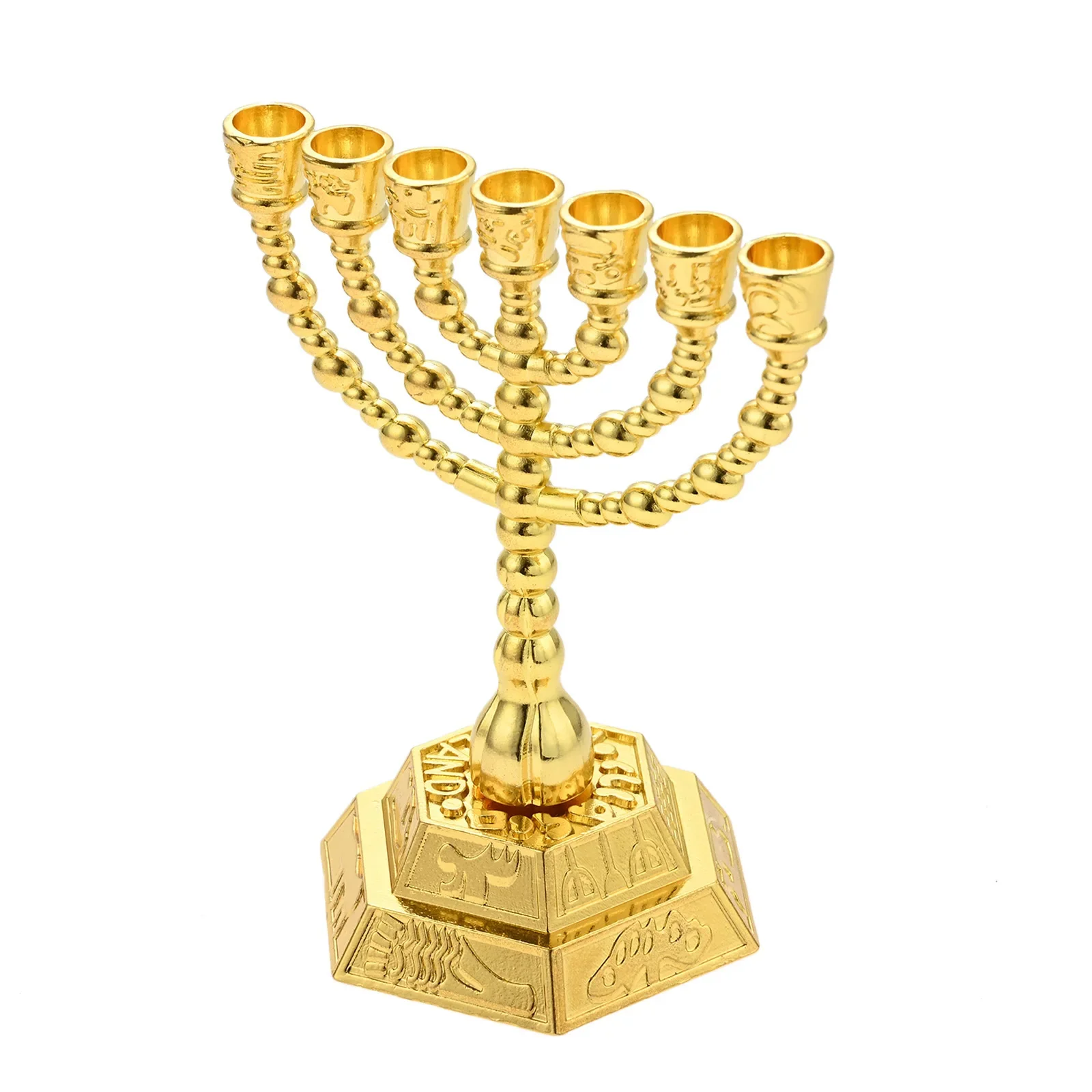 7-arms Candlestick Small Decor Jewish Shabbat Golden Candles Cups ...