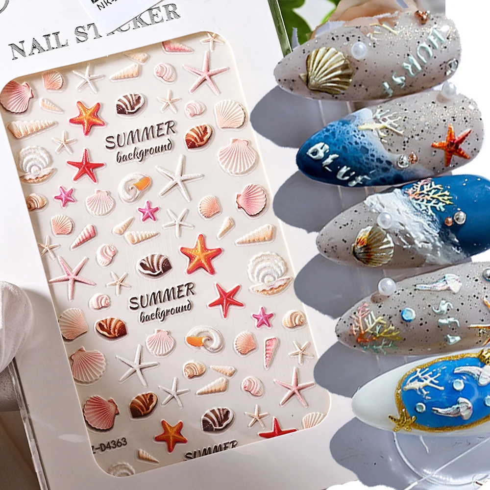 1Pcs-Colored-Sea-Shell-5D-Nail-Art-Sticker-8-10CM-Embossed-Shell ...