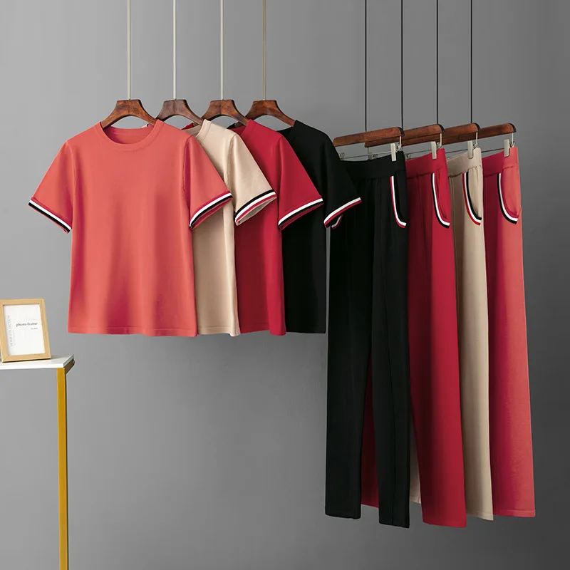 HLBCBG-Conjunto-de-dos-piezas-de-punto-para-mujer-camiseta-de-manga ...