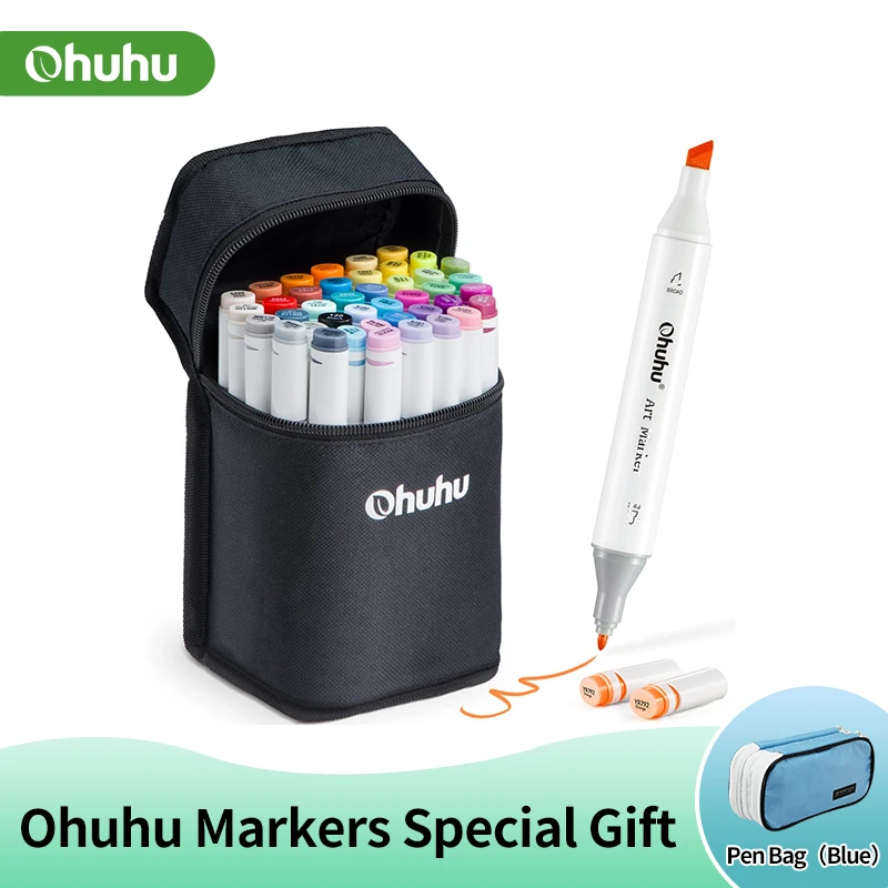 Ohuhu Oahu Marker Pen Set Alcohol Art Markers Dual Brush Felt Pen ...