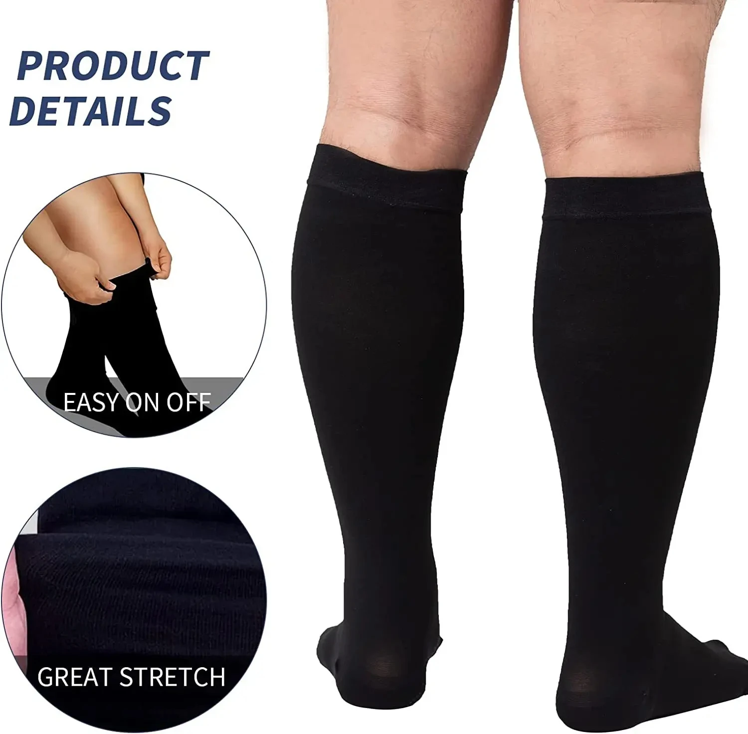 S-4XL-Plus-Size-Compression-Socks-Solid-Color-Men-Women-Running-Fitness ...