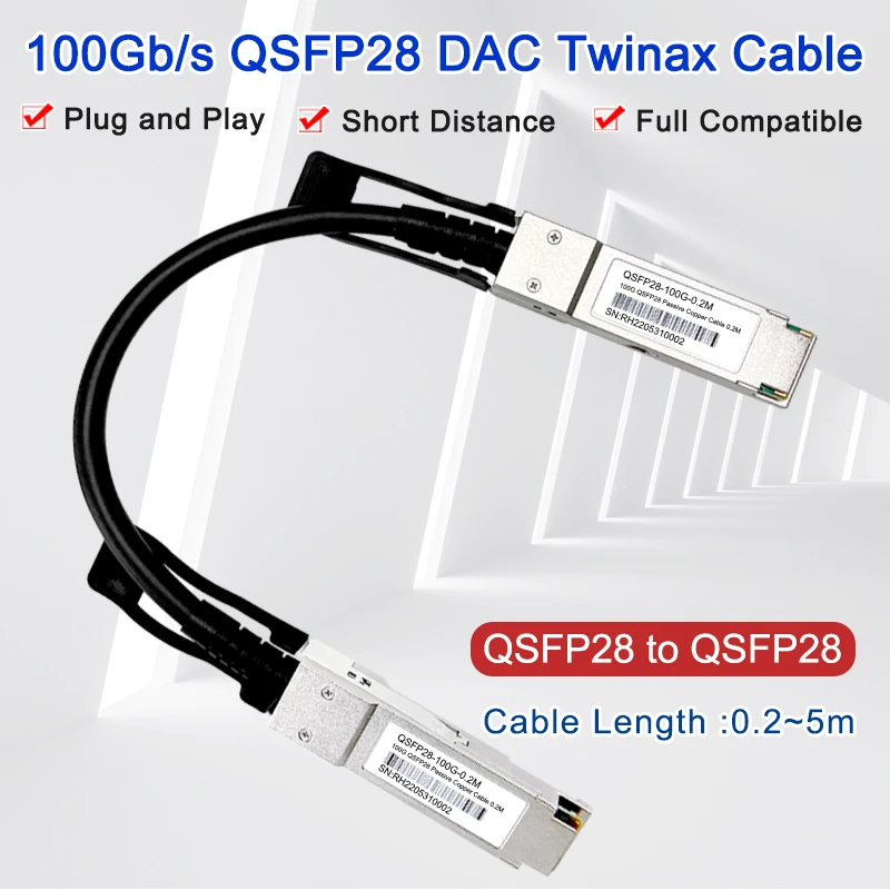 QSFP28 100Gb DAC Cable 0.3m,0.5m,1m,2m,3m,5M 100GBASE QSFP28 Twinax ...