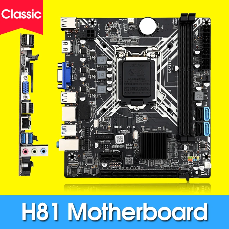 H81 Motherboard Intel LGA 1150 motherboard with dual channel DDR3 up to 16GB supports Intel i3 ...