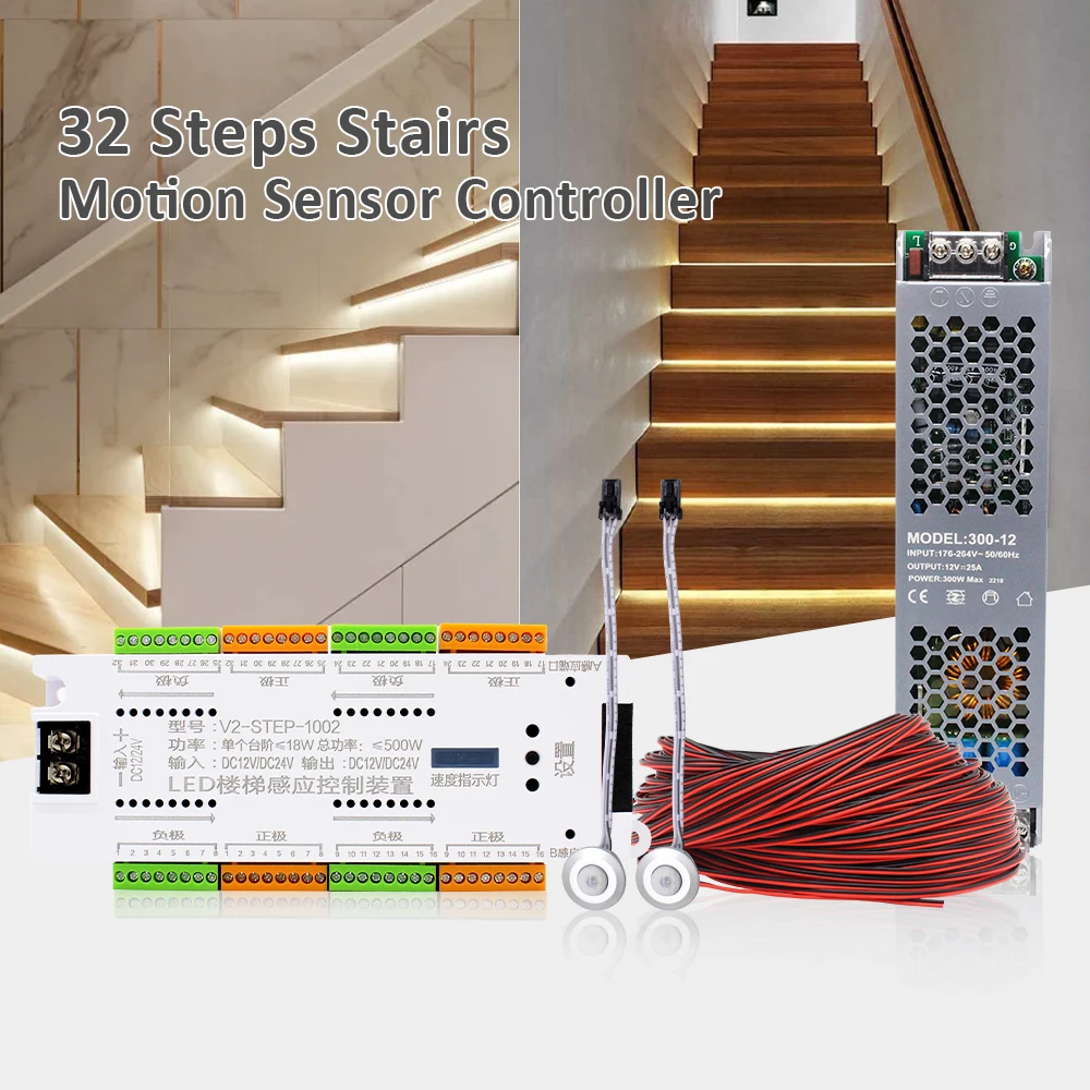 Stair-LED-Motion-Sensor-Light-Controller-32-Channel-Step-12V-24V ...