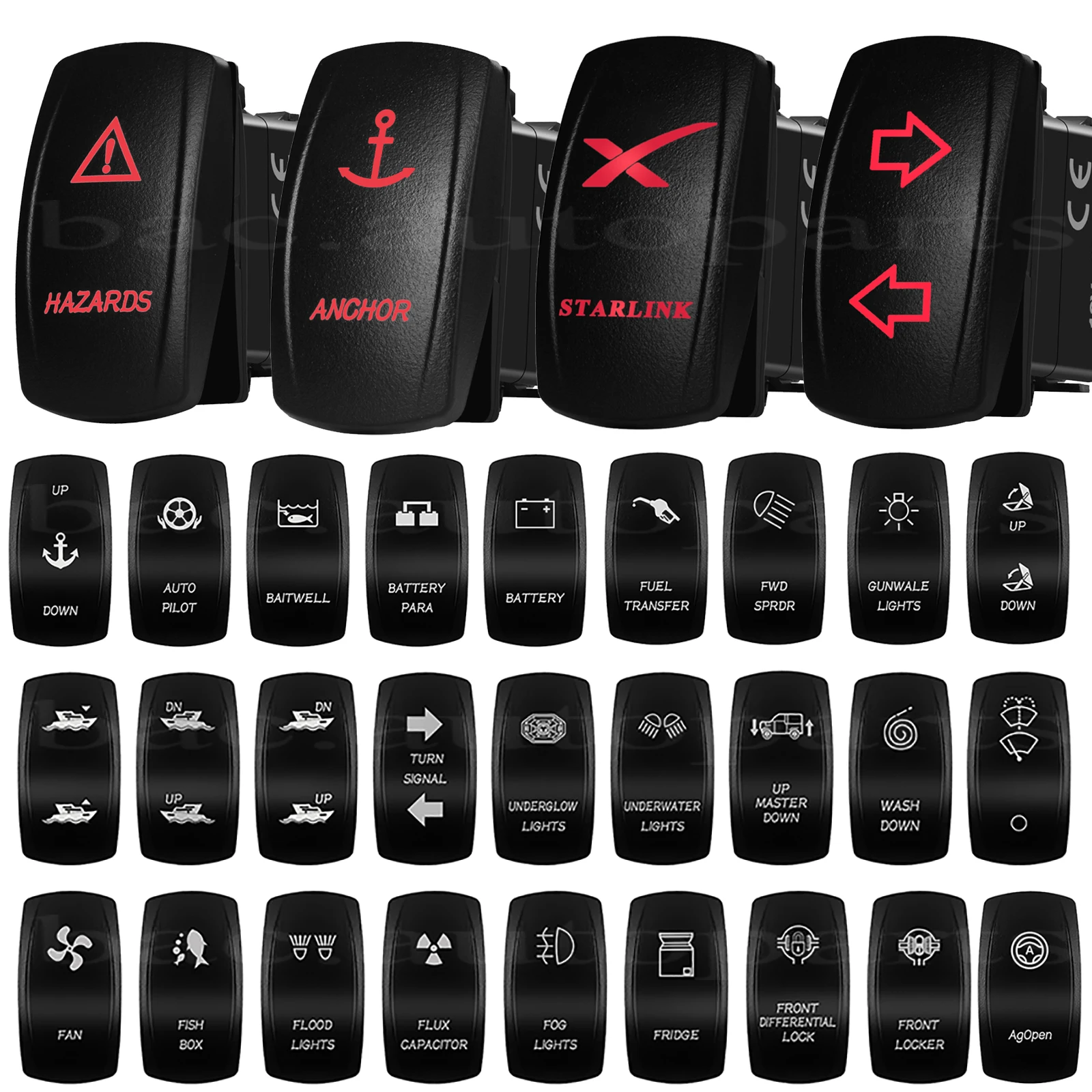12V Marine Car button Rocker Switch Car Symbol Red Led ON OFF ON OFF ...