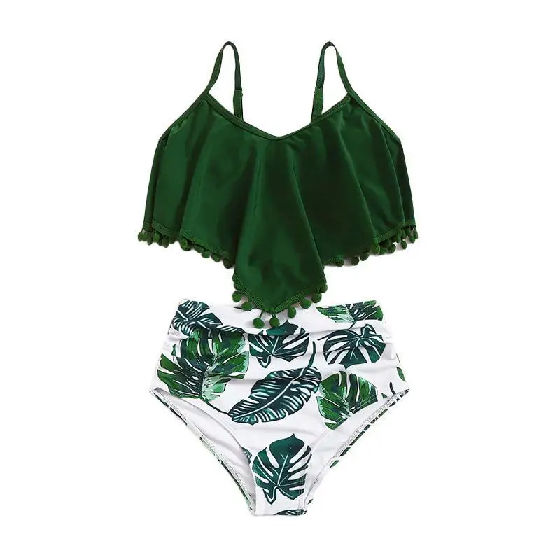2023 New Fashion Girls' two piece Ruffle Swimwear Cute Print Children's ...