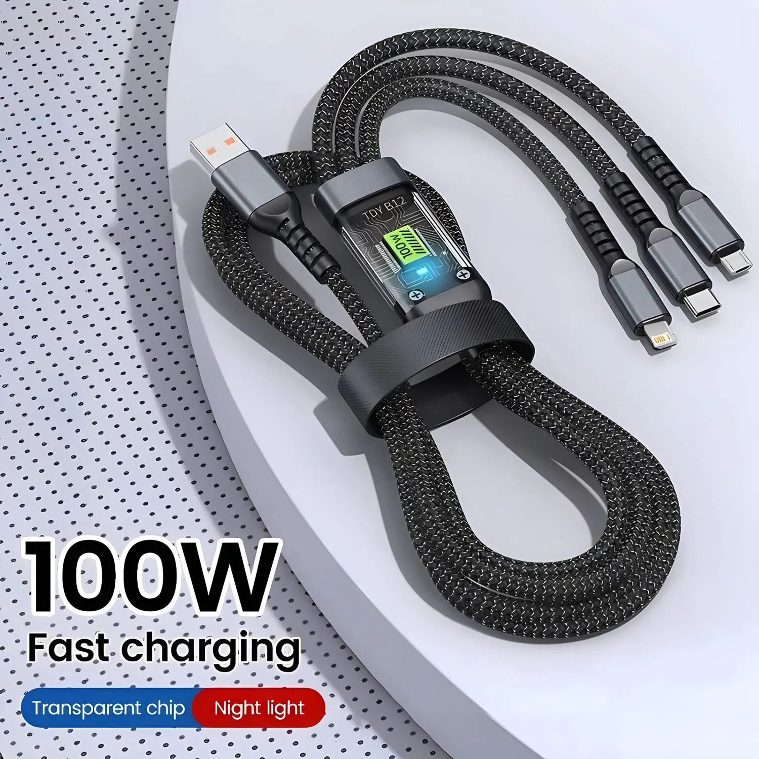 100W 5A Fast Charging 3-in-1 USB To Type-C Micro Fast Charger Cable For ...